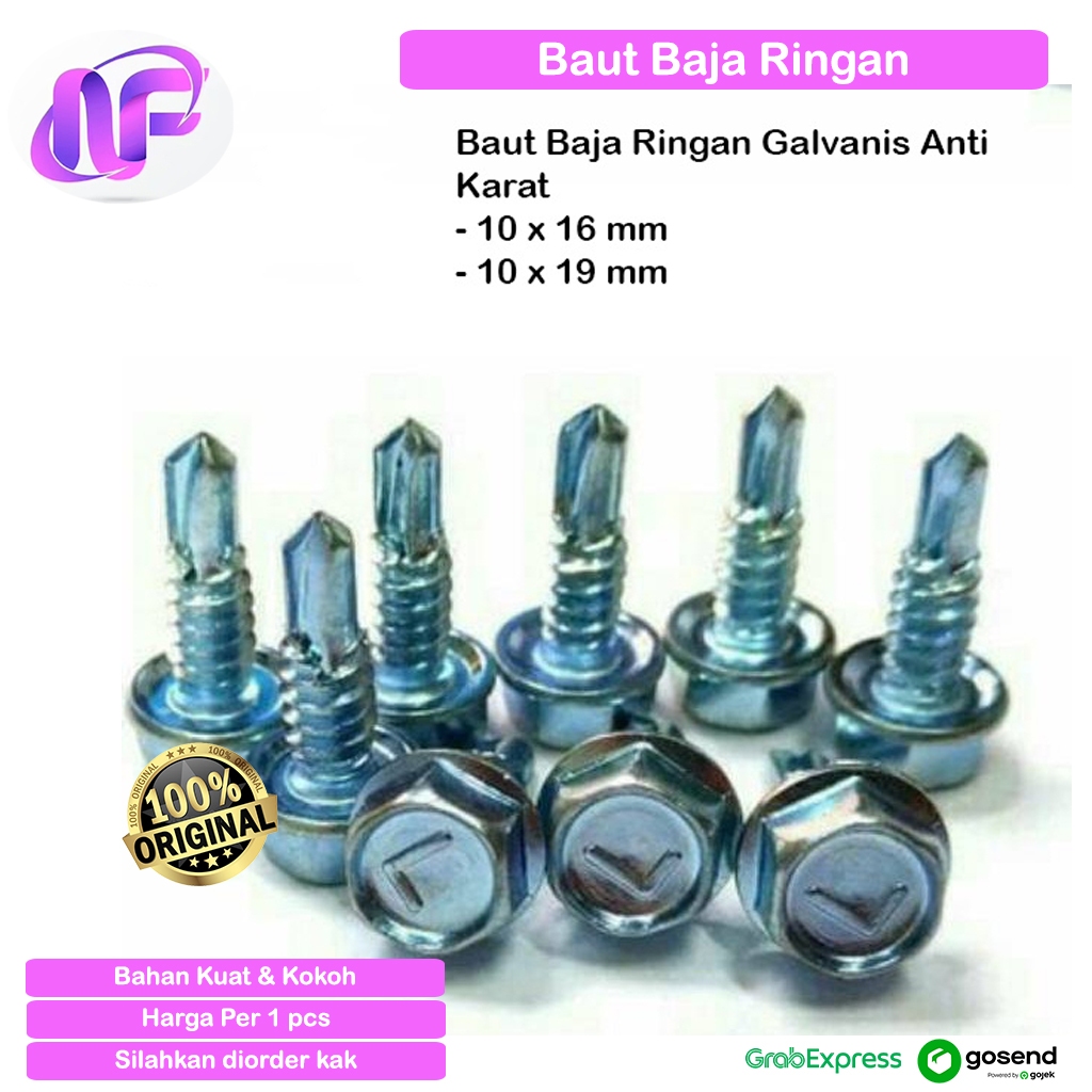 Jual Baut Baja Ringan Ukuran 10x16 10x19 Sekrup Roofing Ruping Skrup ...