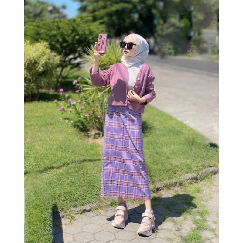 Jual Rok Span Lilac / Rok Tartan Lilac / Rok Wanita / Rok Panjang / Rok ...