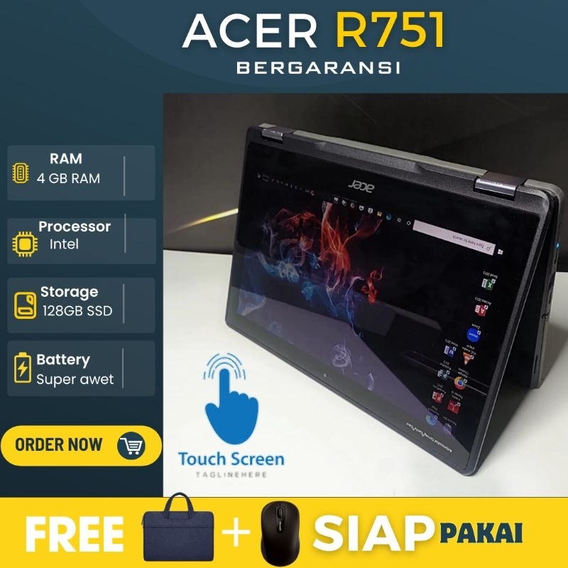 Jual Laptop ACER R11/ R751 intel N3450 RAM 4GB SSD 16GB + 128GB 360° Touchcreen | Shopee Indonesia