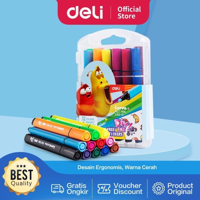 Jual Spidol Deli Felt Pen EC153 Larva Edition 12 Warna | Shopee Indonesia