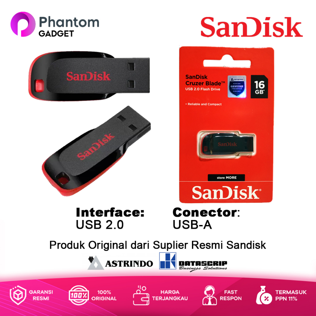 Jual FlashDisk SanDisk 16GB 32GB 64GB 128GB Cruzer Blade Garansi Resmi ...