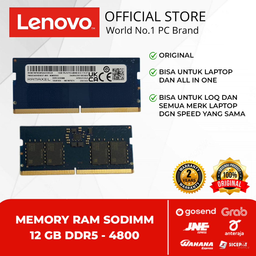 Jual MEMORY RAM SODIMM 12 GB DDR5 - 4800 ORIGINAL NEW LENOVO GAMING LOQ BISA UNTUK LAPTOP DAN ...