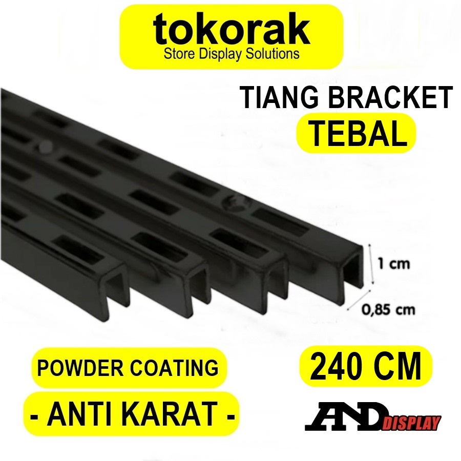 Jual TIANG BRACKET 240 CM REL BRAKET HITAM 240CM RAK DINDING 2,4 M 2.4 ...