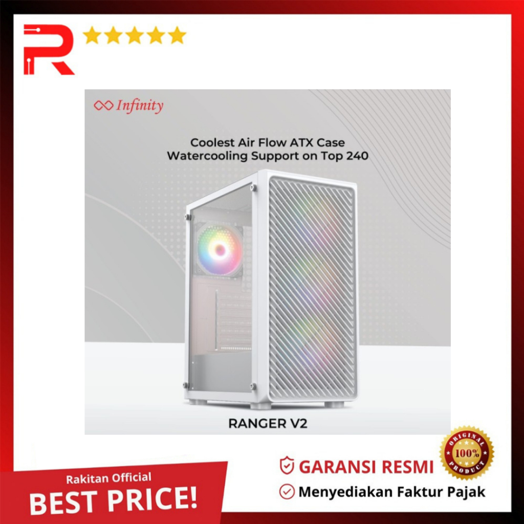 Jual Casing Infinity Ranger V2 White No Fan Tempered Glass M-ATX Gaming ...