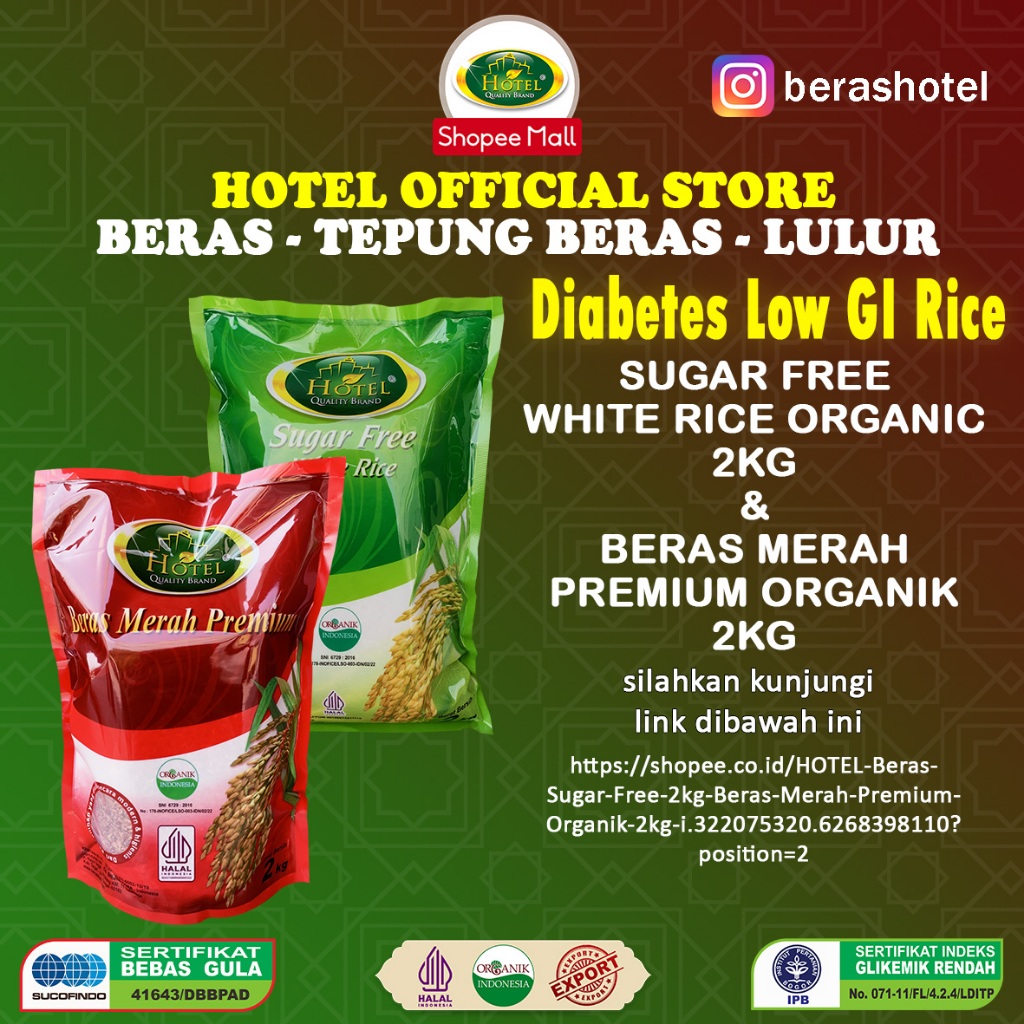 Jual HOTEL Beras Sugar Free 2kg + Beras Merah Premium Organik 2kg ...