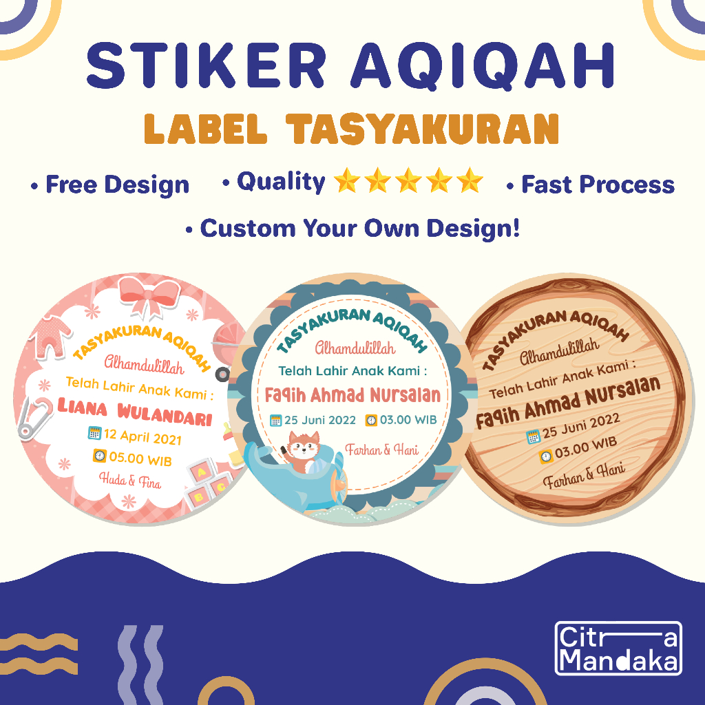 Jual Stiker Aqiqah Anak Bayi Custom | Sticker Tasyakuran Kelahiran Free ...