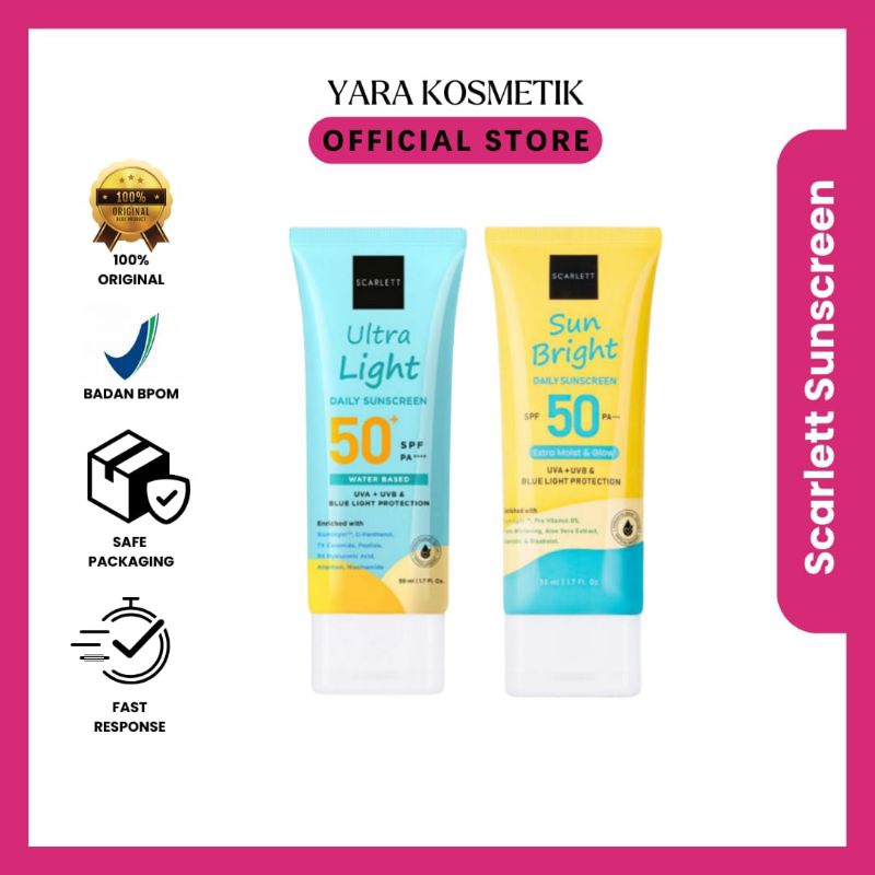 Jual Scarlett Whitening Suncreen Sun Bright Daily & Ultra light SPF 50 Pa+++ | Shopee Indonesia