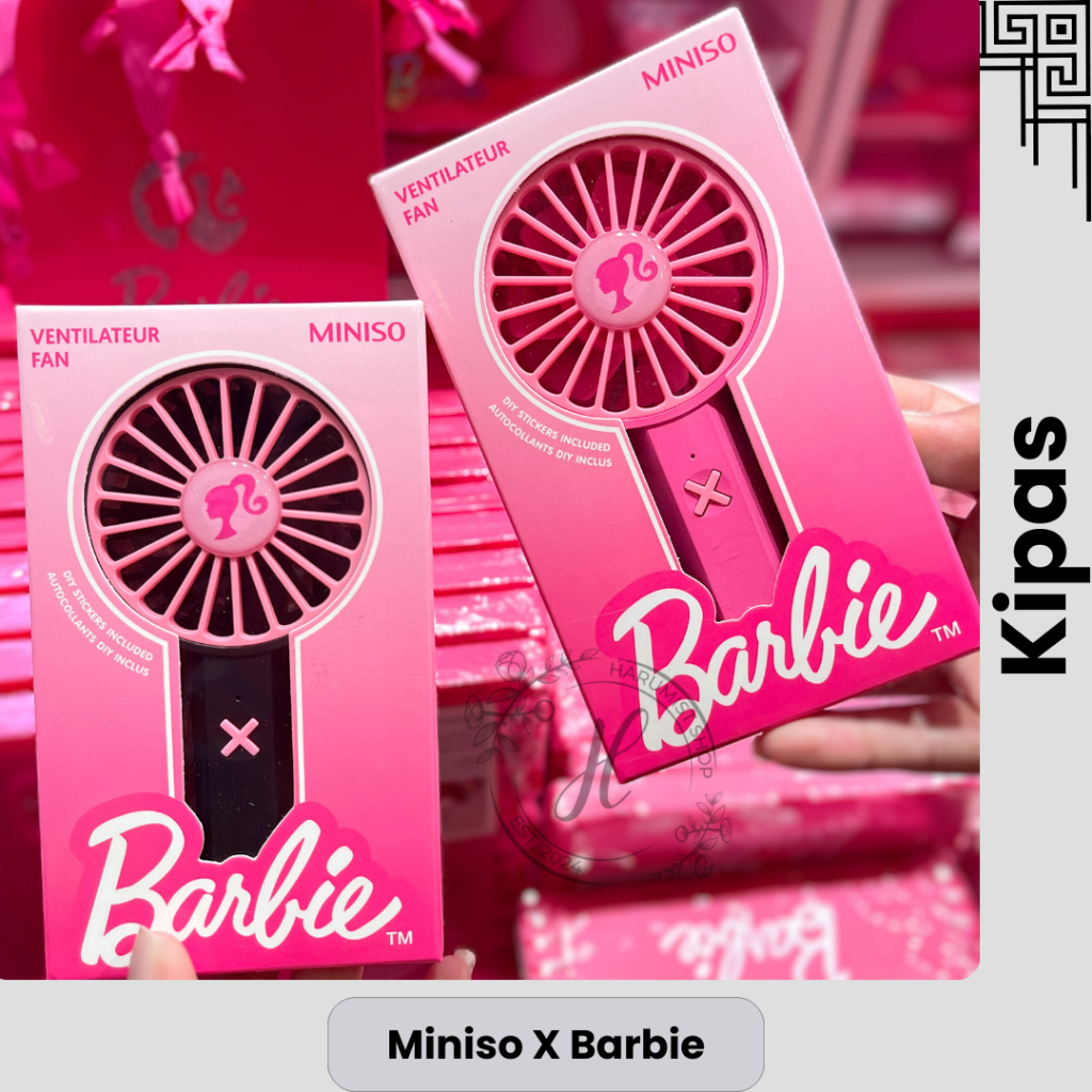 Jual Miniso X Barbie Mini Fan/Kipas Angin Mini Hitam dan Pink Kipas ...