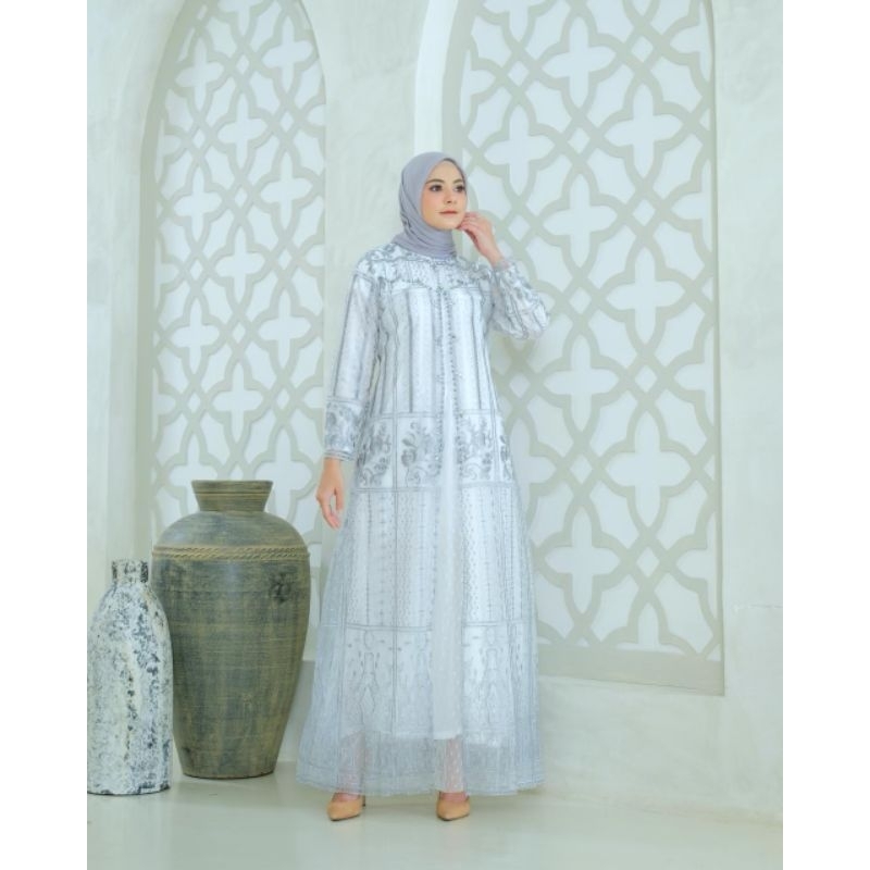 Jual Kinan Dress Series Rayya Gamis Tille Bordir size M-5l 98cm-130 cm ...