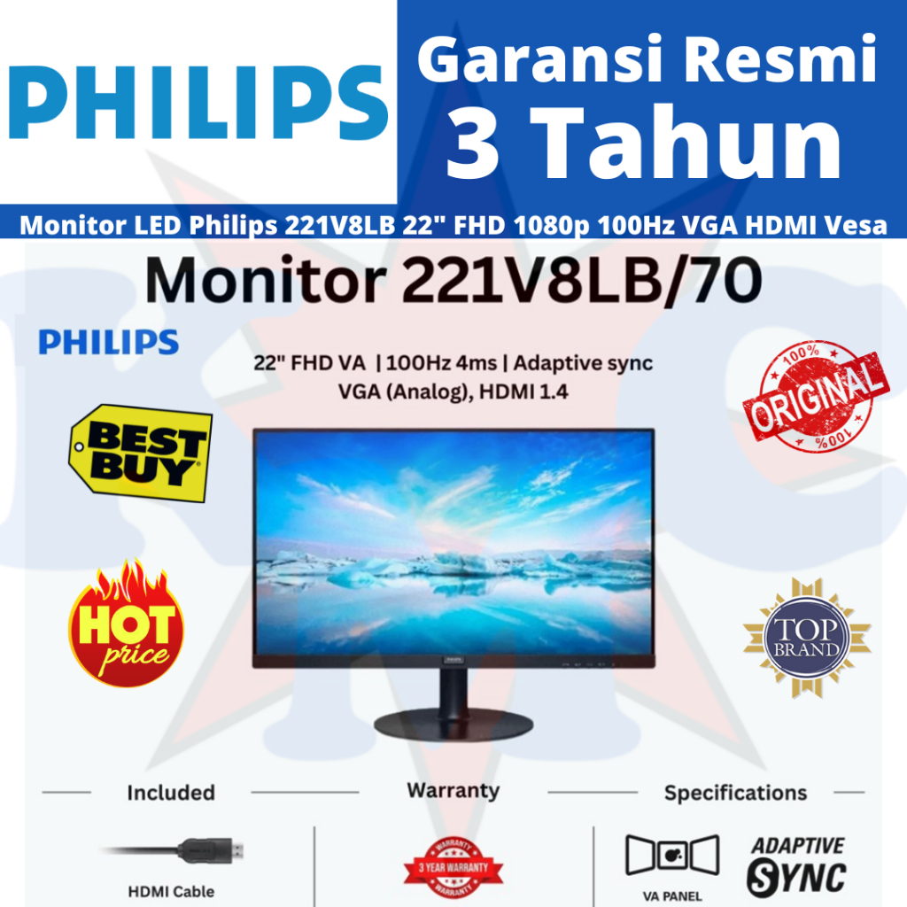 Jual Monitor Philips 221V8A 22 Inch 1080p Monitor 22" Speaker 75Hz ...