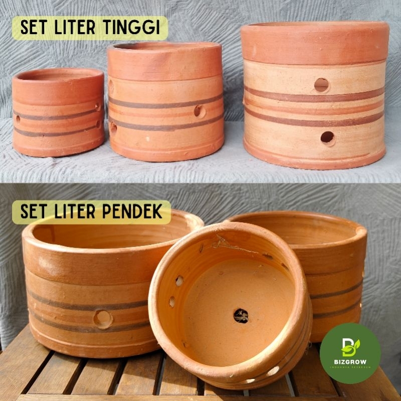 Jual [3 POT] Pot Liter Gerabah Pendek / Tinggi | Pot Tanah Liat Set ...