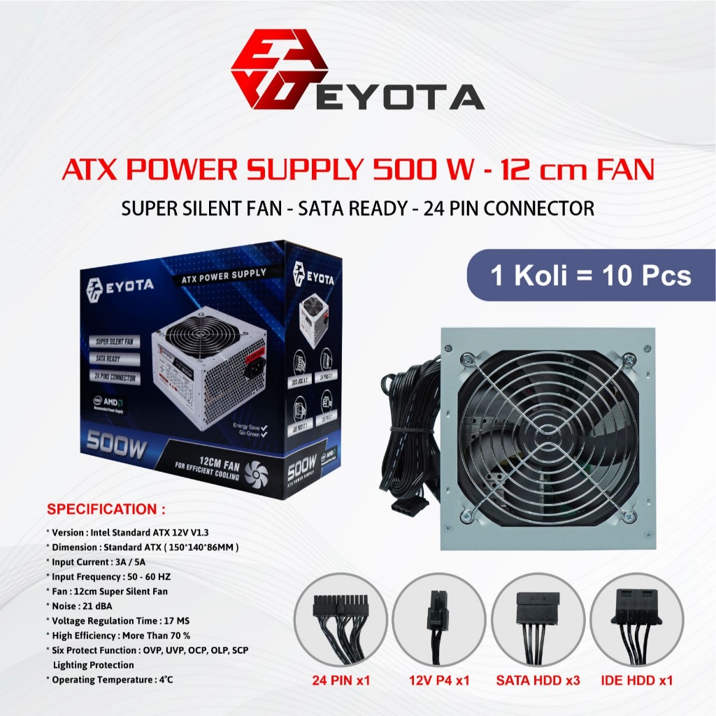 Jual POWER SUPPLY EYOTA 500W FAN 12cm KOMPUTER PC DESKTOP | Shopee ...