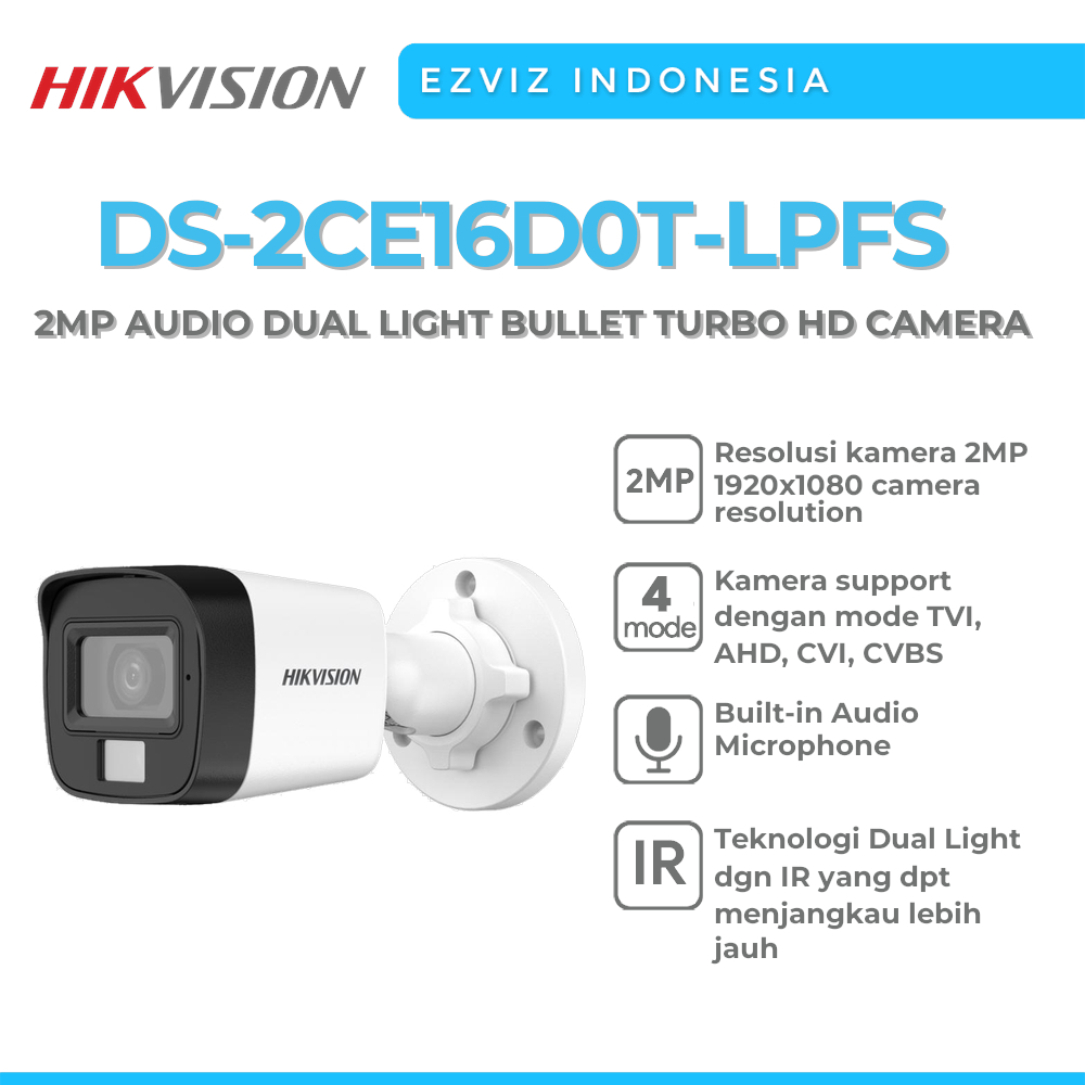 Jual HIKVISION DS-2CE16D0T-LPFS 2MP COLORVU + AUDIO MIC DUAL LIGHT MINI BULLET CAMERA GARANSI ...
