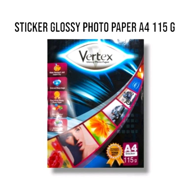Jual kertas stiker glossy vertex 115g / kertas stiker glossy inkjet (20 ...
