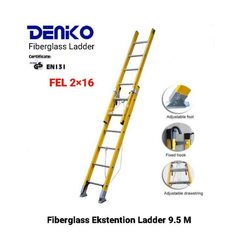 Jual Tangga PLN 9.5 Meter Fiberglass Extension Ladder DENKO FEL2×16 ...