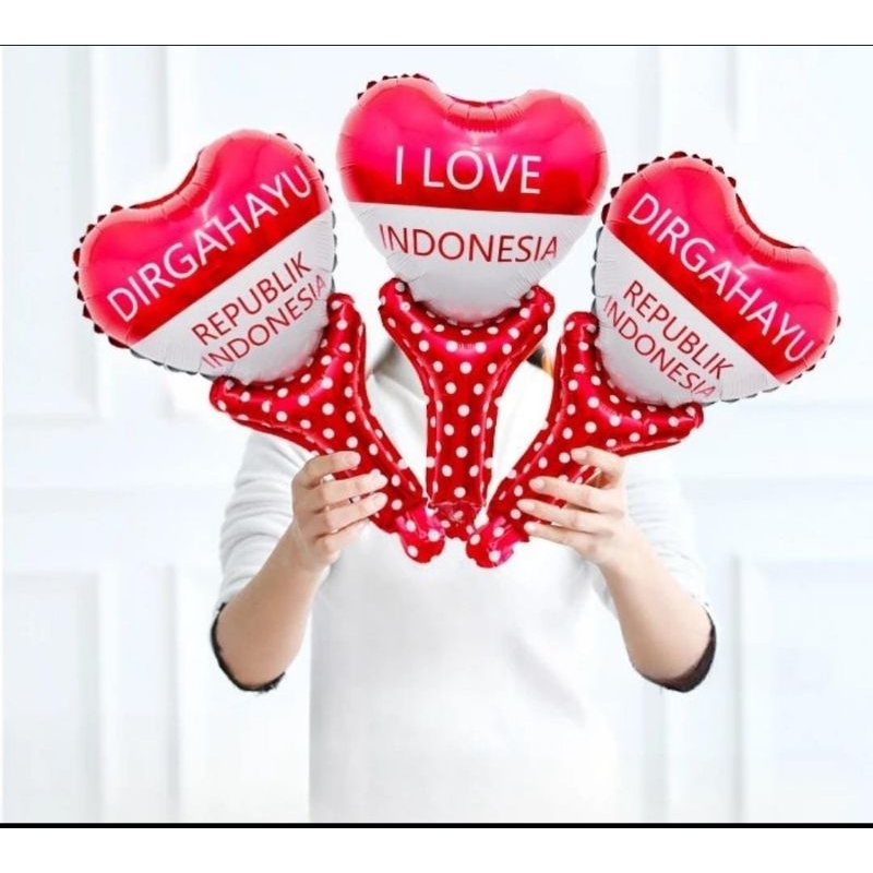 Jual balon pentungan HUT RI love dan bulat / balon dirgahayu RI merah ...