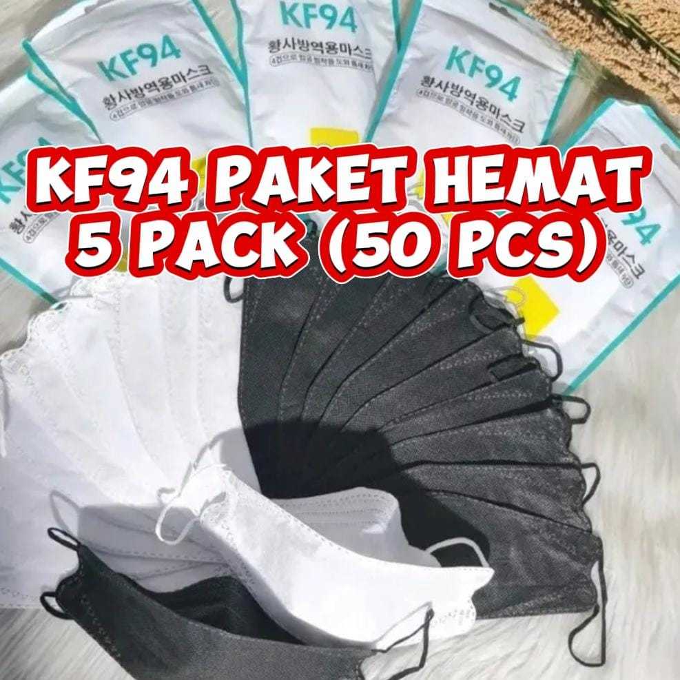 Jual PAKET 5 PACK (50pcs) MASKER KF94 HITAM DAN PUTIH / 4PLY PAKET HEMAT KF94 / KF94 MURAH ...