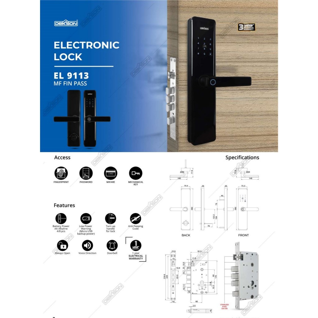 Jual ELECTRONIC LOCK DEKKSON EL 9113 MF FIN PASS DEKKSON Digital Lock ...