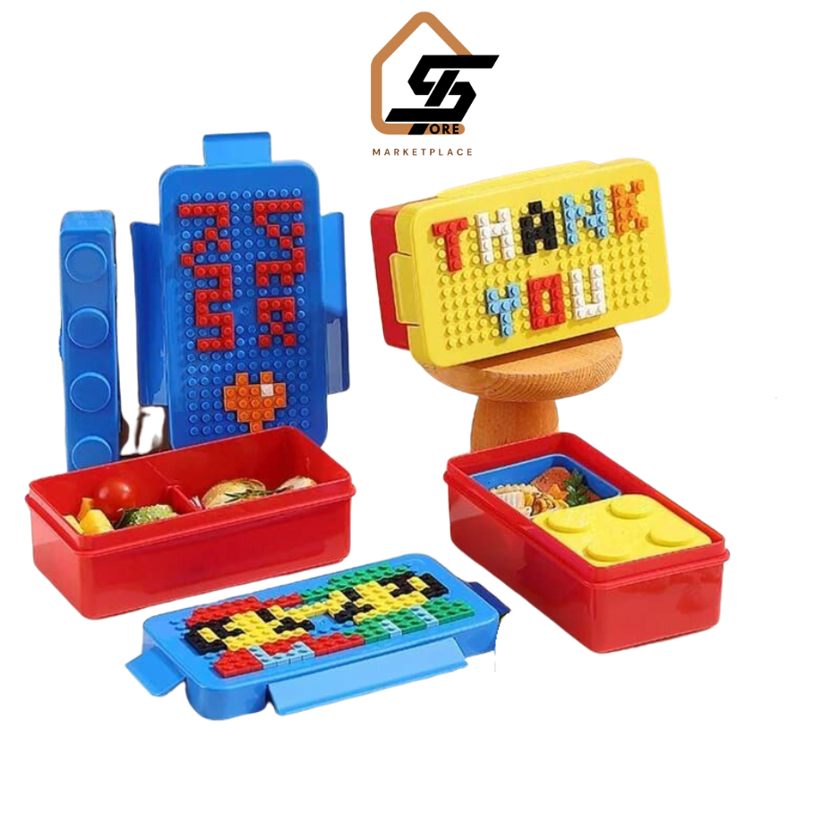 Jual 3 IN 1 SET LUNCH BOX BENTO Box Container Block Brick Stylish for ...