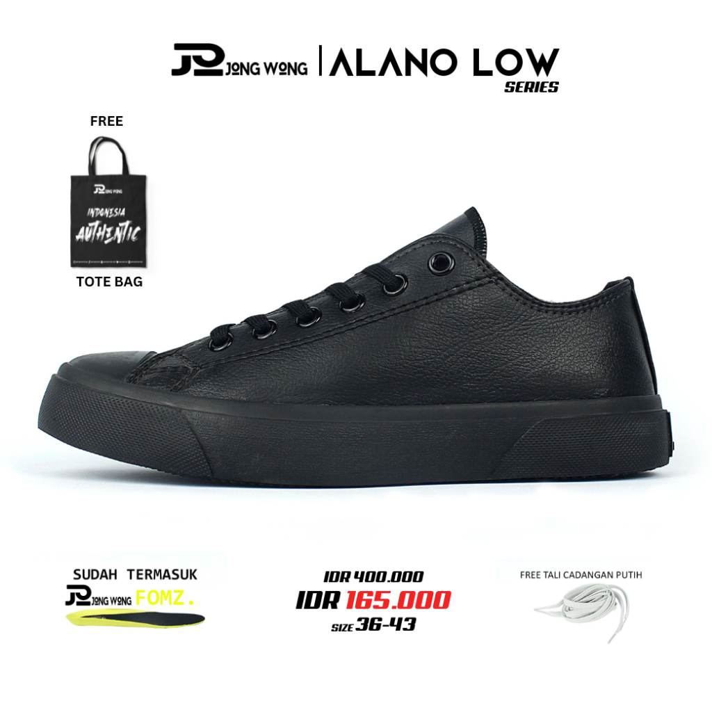 Jual JongWong Official - Original Alano Full Black Ox|Sepatu Sneakers ...