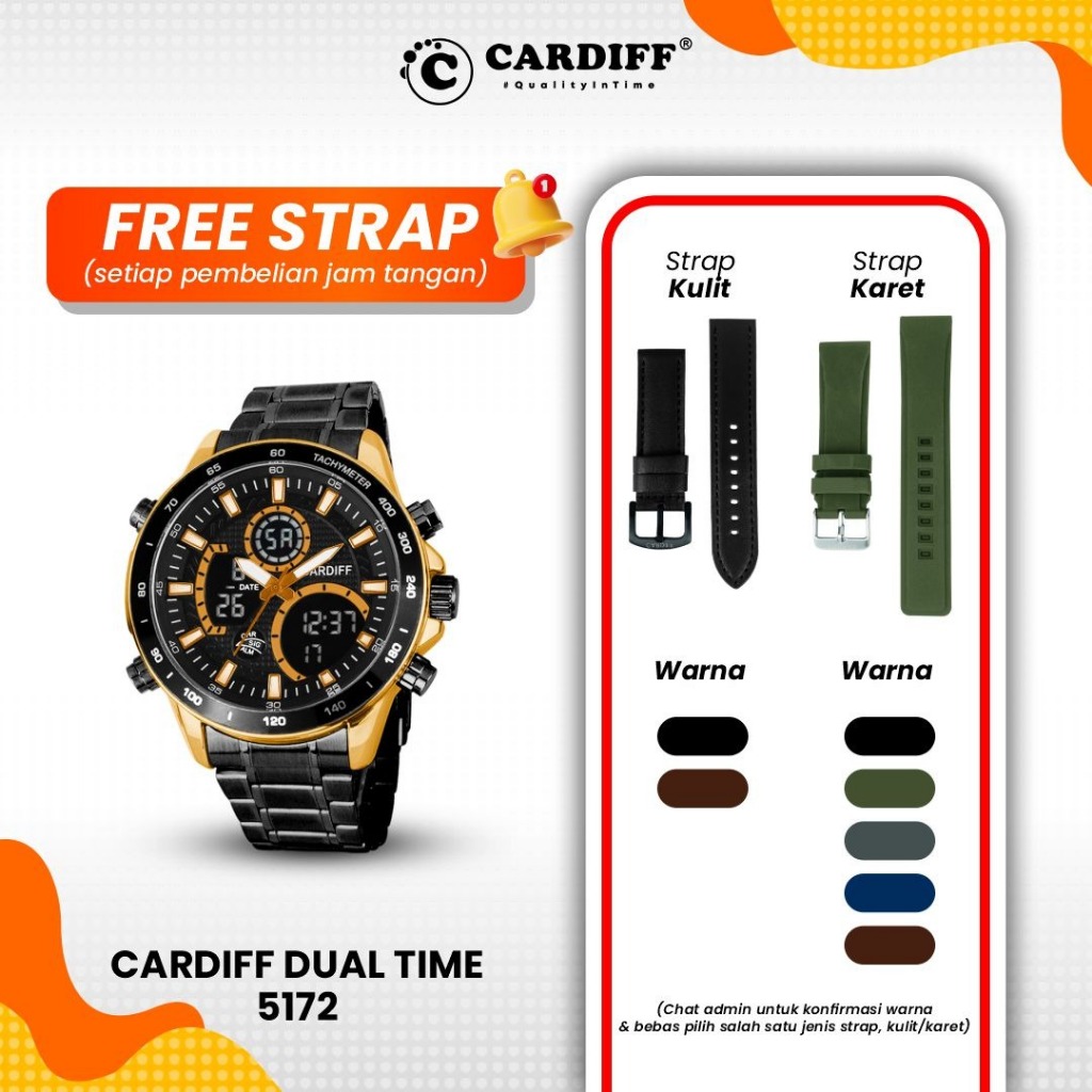 Jual CARDIFF Dual TIme Rantai S 5172 Jam Tangan DIgital Analog Casual ...