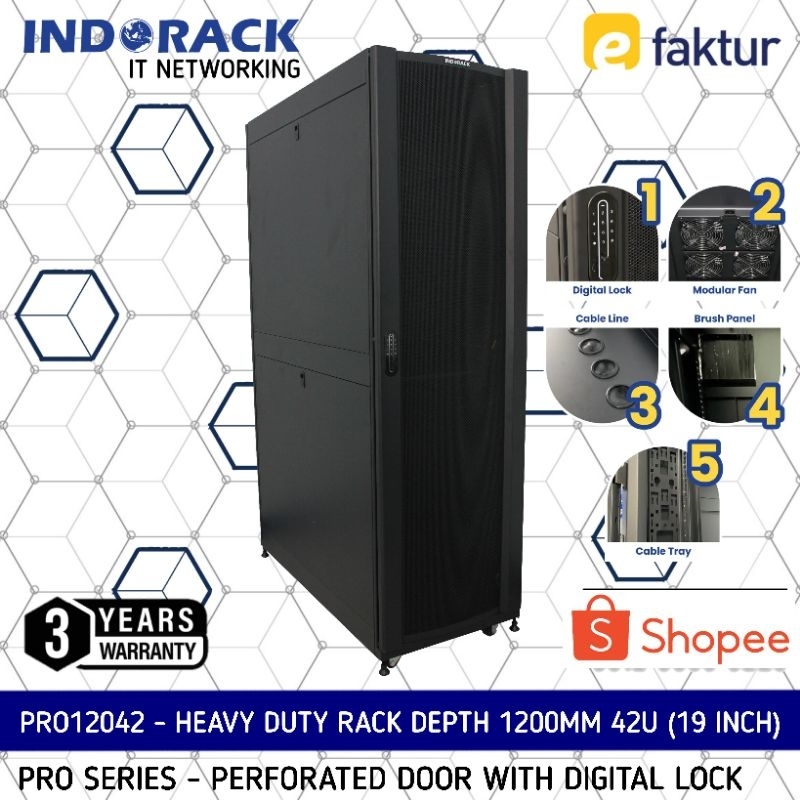 Jual PRO12042 Heavy Duty Rack 19 Inch INDORACK 42U Depth 1200mm Rak ...