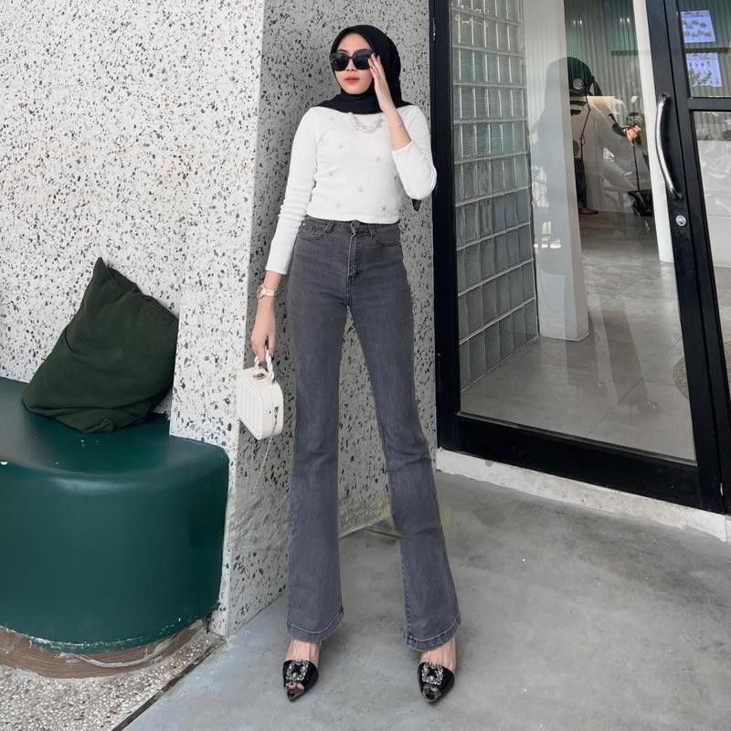 Jual HW Cutbray Jeans Wanita - Celana Cutbray Strecht Kekinian - Cutbray Flared- Streetch ...