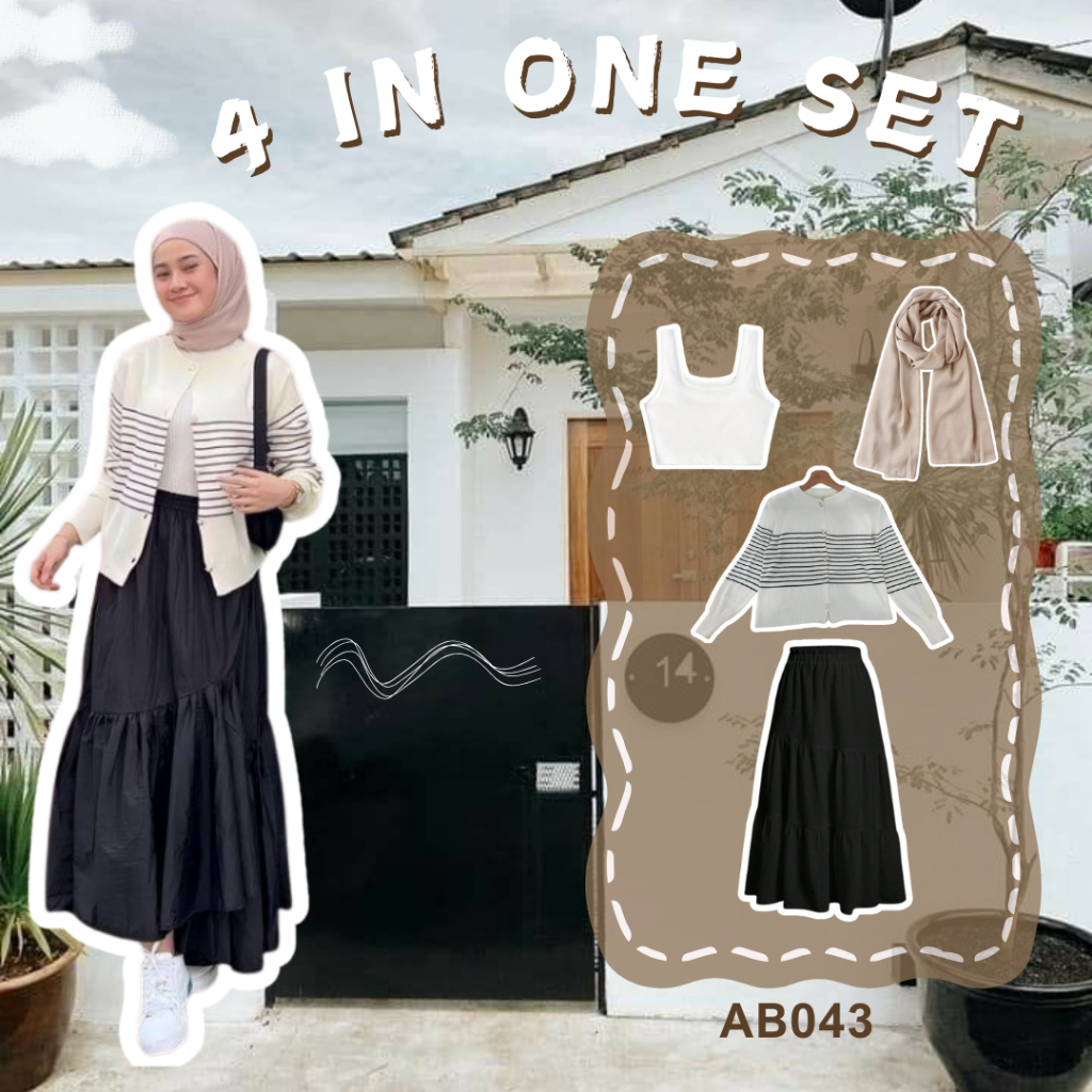 Jual AB043 - 4 IN ONE SET CEWE KOREAN STYLE HIJAB | OOTD HANGOUT CASUAL SIMPLE KEKINIAN Cardigan ...