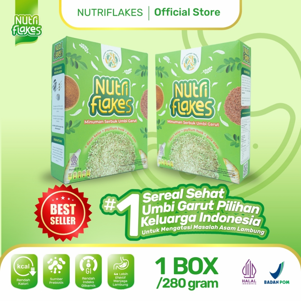 Jual Nutriflakes Asam Lambung Sereal Umbi Garut Original 1 Box | Shopee Indonesia