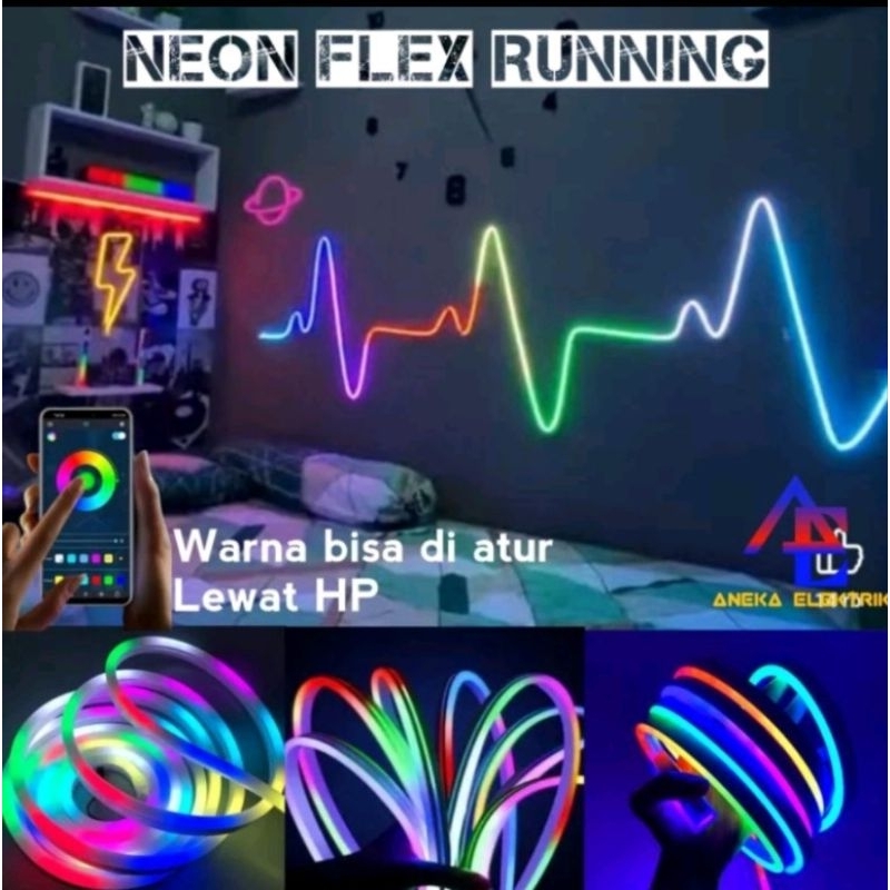 Jual Lampu Led Neon Flex Running RGB pake remot bisa di atur dari HP ...