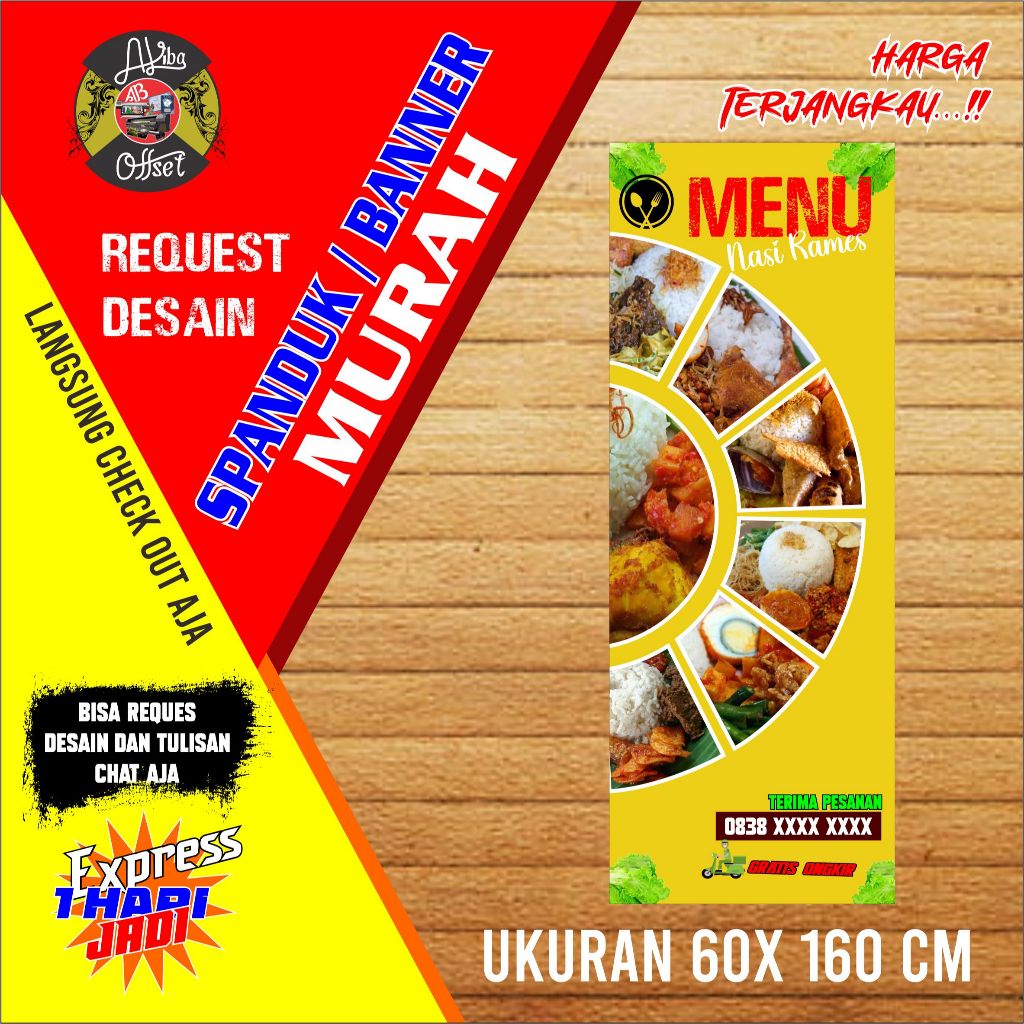 Jual SPANDUK/BANNER NASI RAMES ( BISA CUSTOM ) UKURAN 60X160CM | Shopee ...
