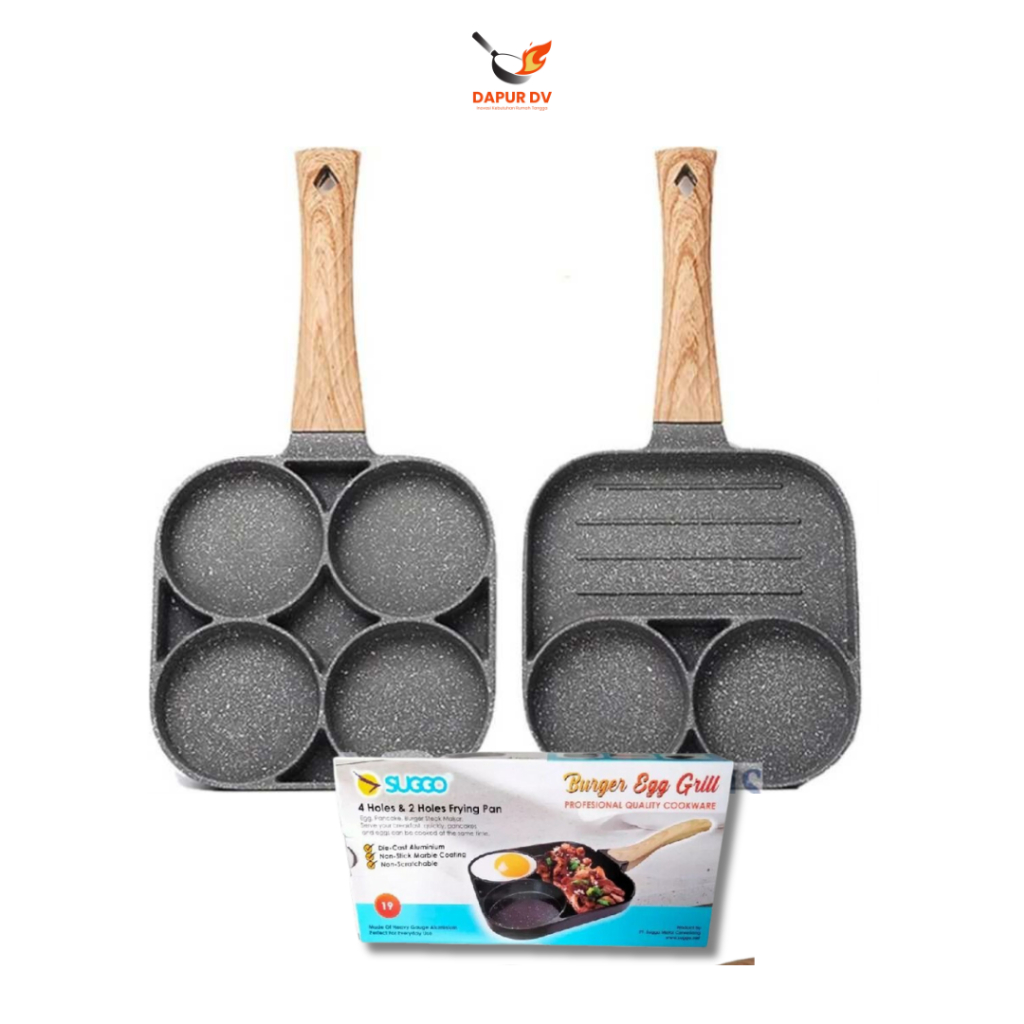 Jual Suggo Burger Egg Grill Pan 2 & 4 lubang Cetakan Telur Teflon Kecil ...