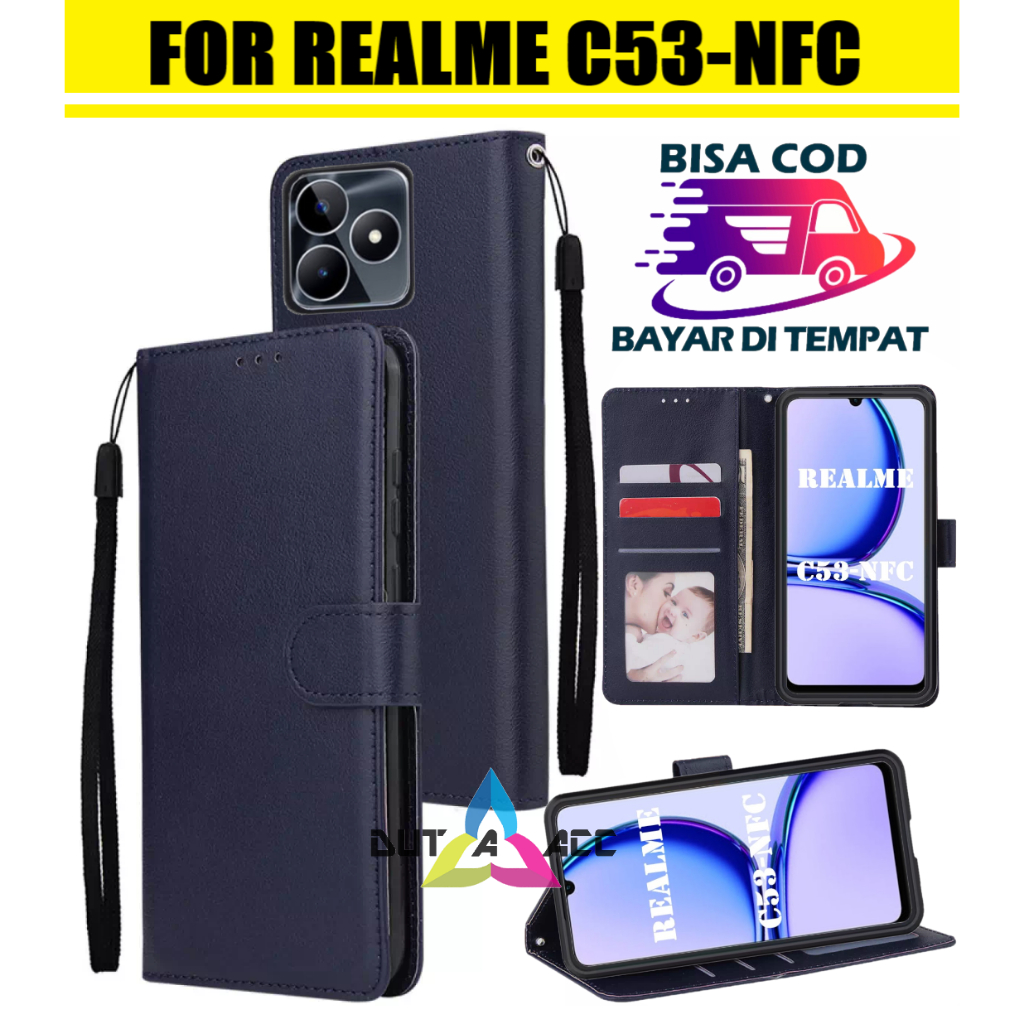 Jual flip case leather REALME C53 NFC casing cover kulit bisa buka ...