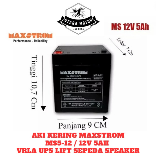 Jual MAXSTROM Aki Kering MS5-12 12V 5Ah Vrla Ups Lift Sepeda Listrik ...