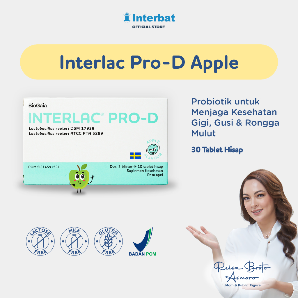 Jual Interlac Pro-D Tablet Hisap Apple 3 Strip @10 Tablet - Probiotik ...