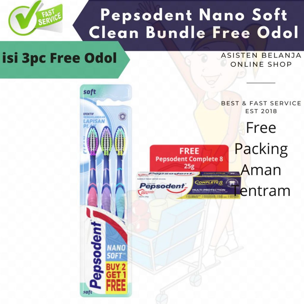 Jual Sikat Gigi Pepsodent Nano Soft Nanosoft Clean isi 3 Free Odol 25gr | Shopee Indonesia