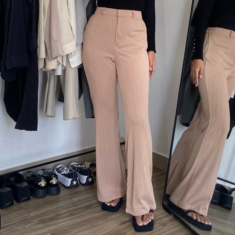Jual Flare Pants - CELANA CUTBRAY KNIT WANITA Higwaist Knit Cutbray Wanita Premium | Shopee ...