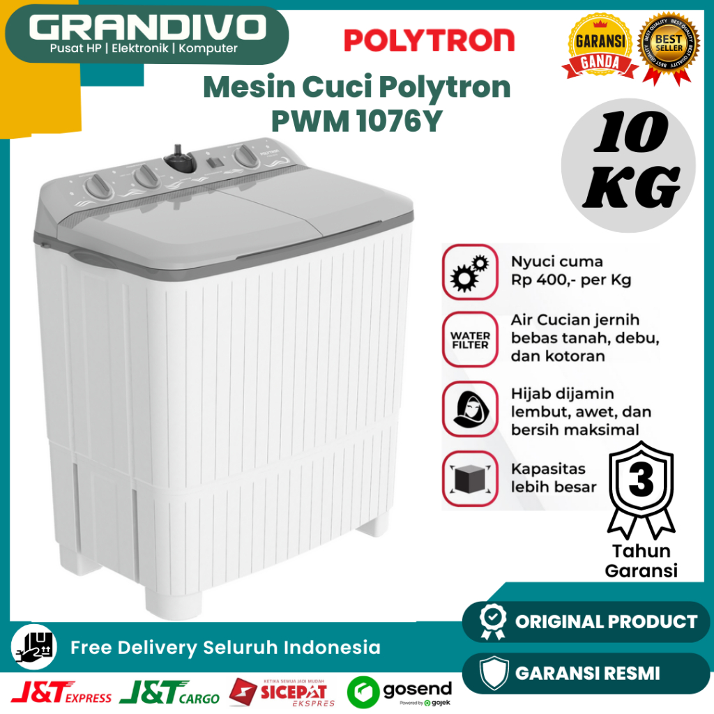 Jual Mesin Cuci Polytron 10KG Dua Tabung PWM 1076 Hemat Listrik Hemat ...