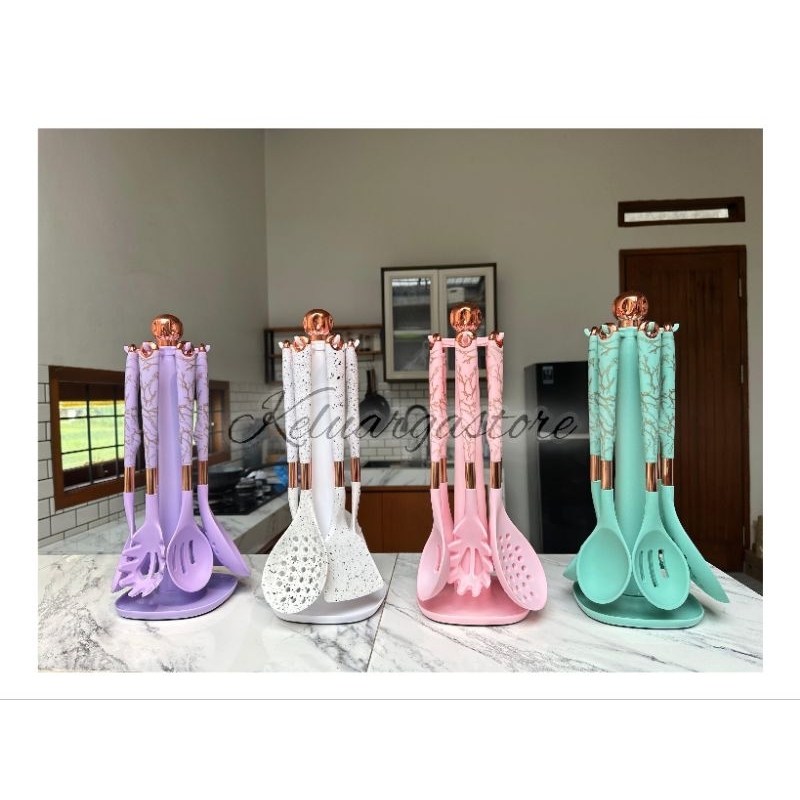 Jual Kitchen Set Silicone Marmer Mewah/Spatula Set Tahan Panas/Alat ...