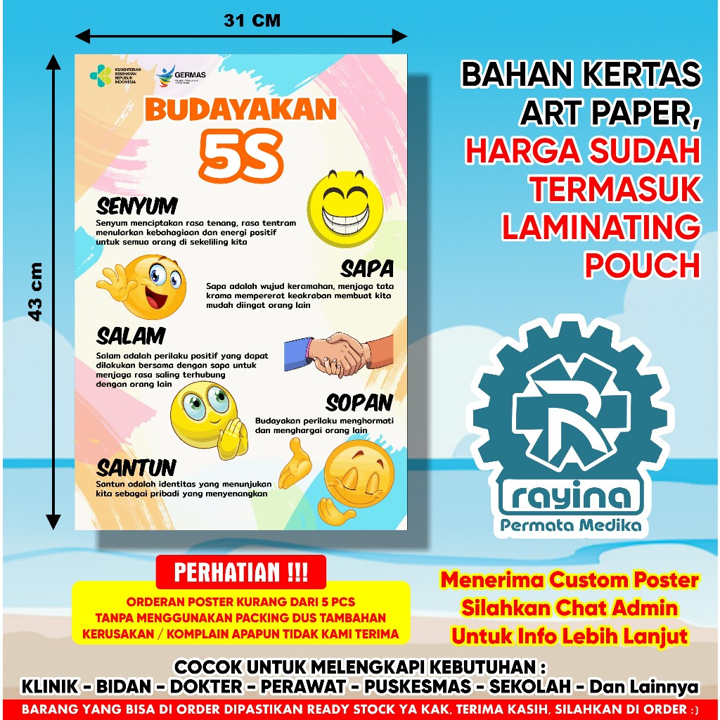 Jual Poster Budayakan 5S (Senyum Sapa Salam Sopa Santun) | Shopee Indonesia