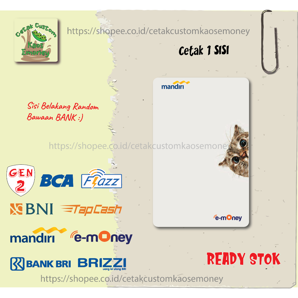 Jual KARTU E MONEY E TOLL GAMBAR HEWAN KEPALA KUCING SETENGAH CUTE ...