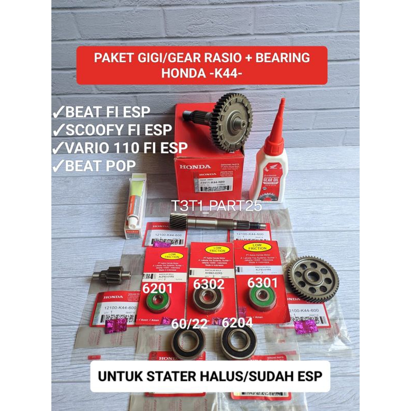 Jual Paket gigi rasio (K44) + bearing beat esp/Scoopy esp/vario 110 esp ...