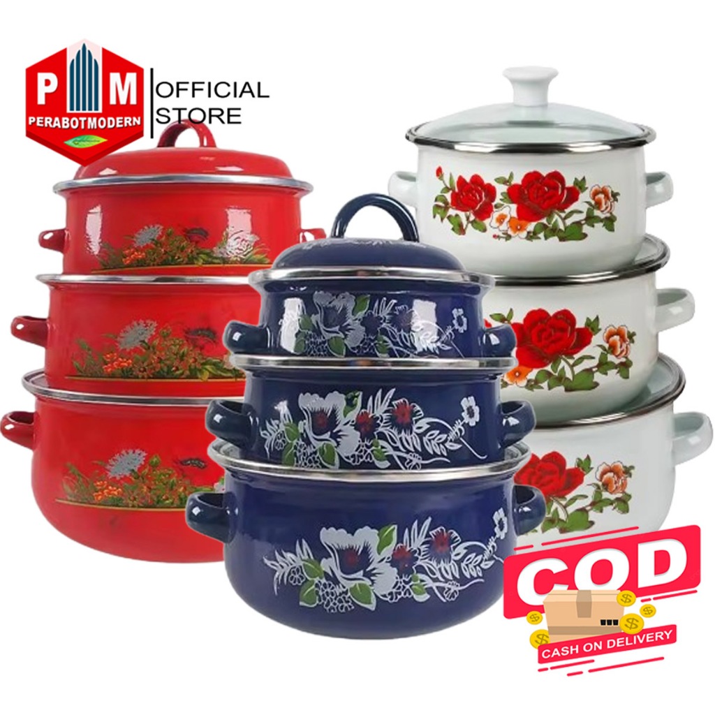 Jual Panci Bunga Calypso 3 Susun / Panci Enamel Bunga Set 3pcs | Shopee ...