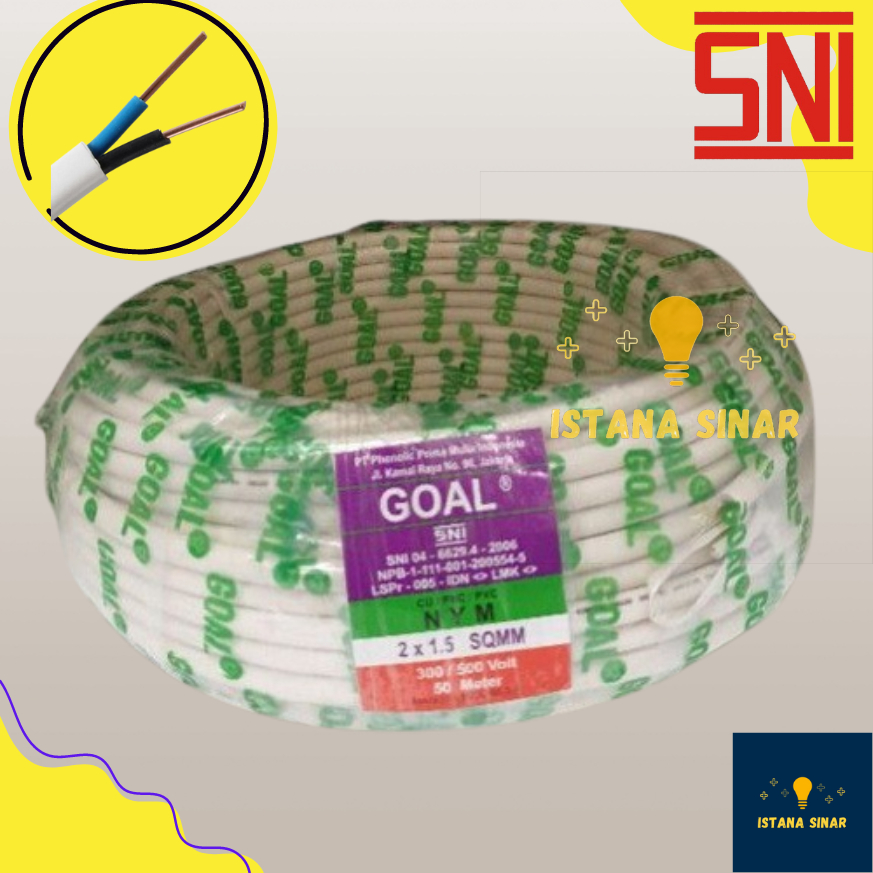 Jual Kabel Listrik Tunggal NYM 2x1,5 2x1.5 50M GOAL Kabel Kawat tembaga SNI | Shopee Indonesia