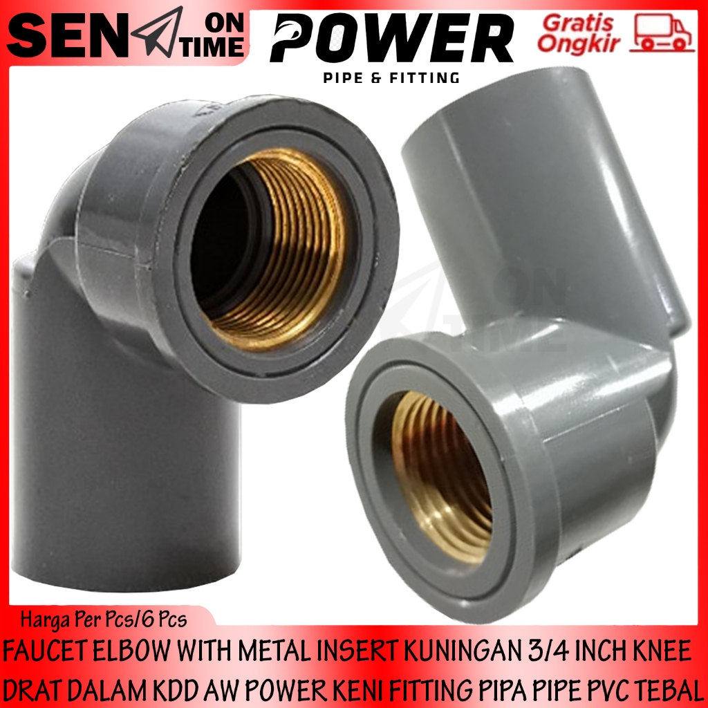 Jual FAUCET ELBOW KUNINGAN POWER WITH KDD AW 3/4 INCH METAL KNEE DRAT DALAM INSERT KENI FITTING ...