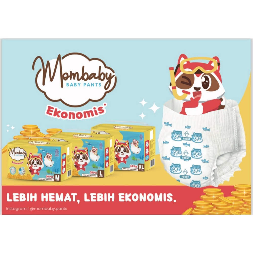 Jual Mombaby Pants Ekonomis M30 / L28 / XL24 mom baby M30 L28 XL24 popok bayi murah | Shopee ...