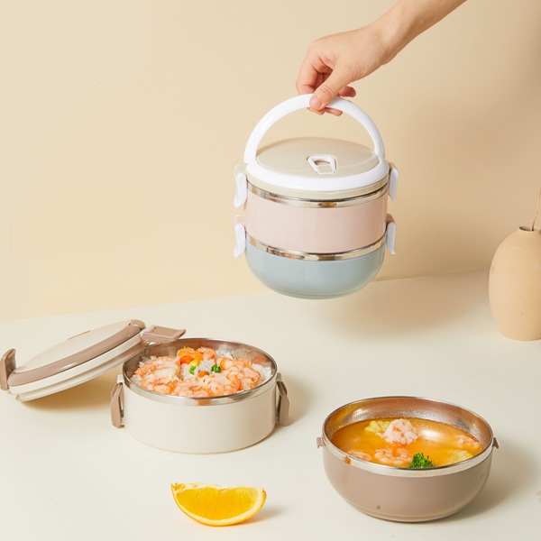 Jual BONBOX COLORFULL Lunch Box Bulat 2 Tingkat 1400ml Rantang Makan ...