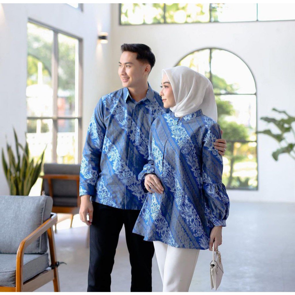 Jual Benang Raja Batik Couple Pria Wanita Katun Seno Daun Biru | Shopee ...