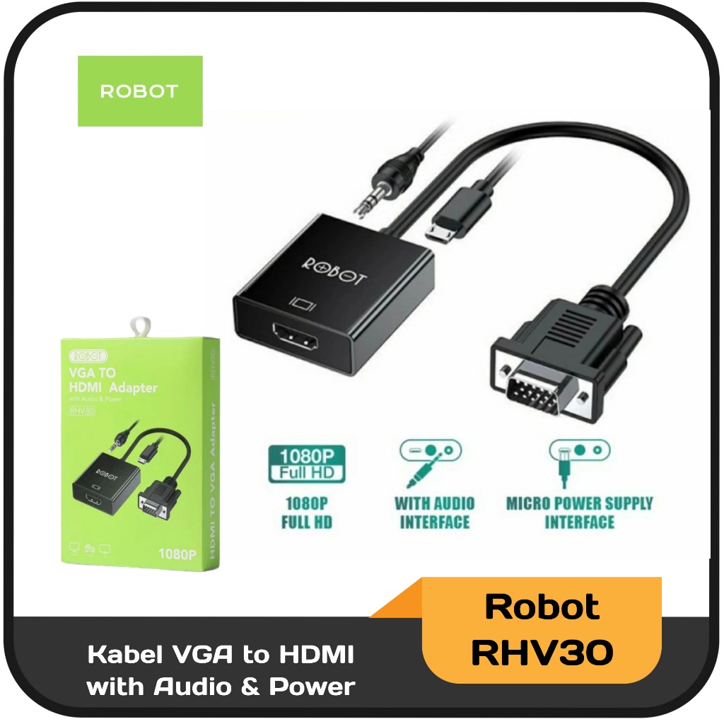 Jual Kabel VGA to HDMI Robot RHV30 1080P | Shopee Indonesia