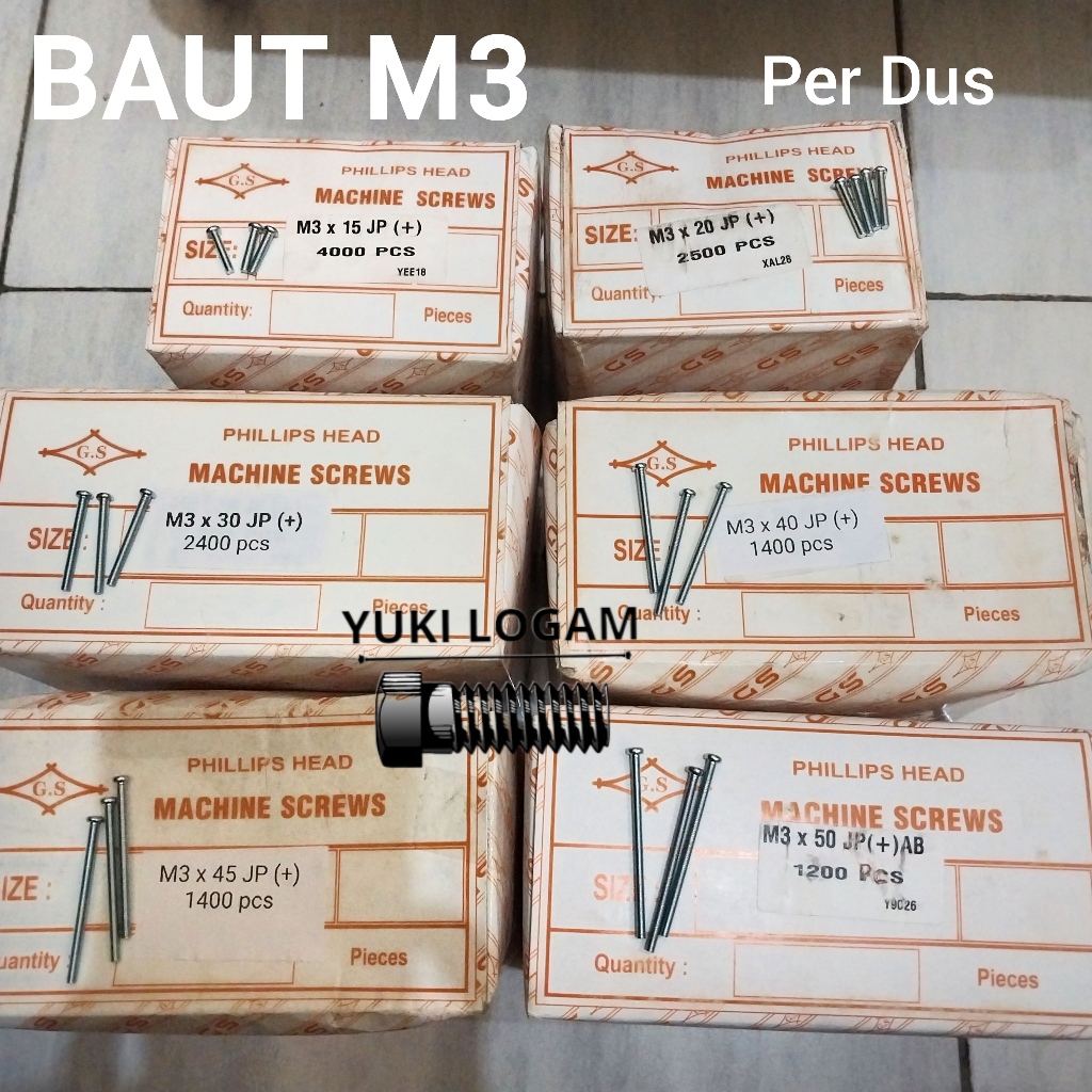 Jual 1 Dus Baut M3 Ukuran M3x6 sampai M3x50 Kepala bulat JP | Shopee Indonesia